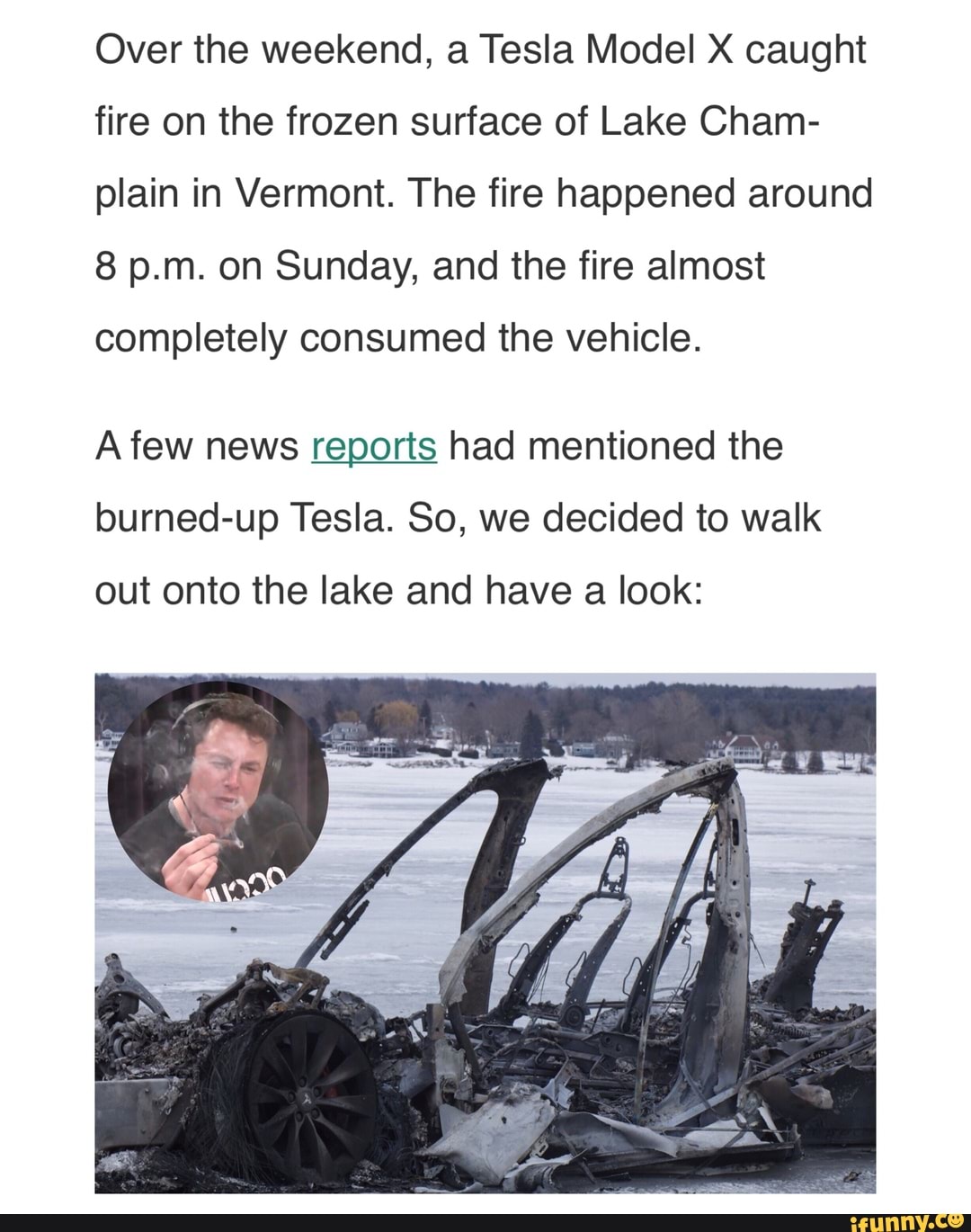 Over the weekend, a Tesla Model X caught fire on the frozen surface of ...
