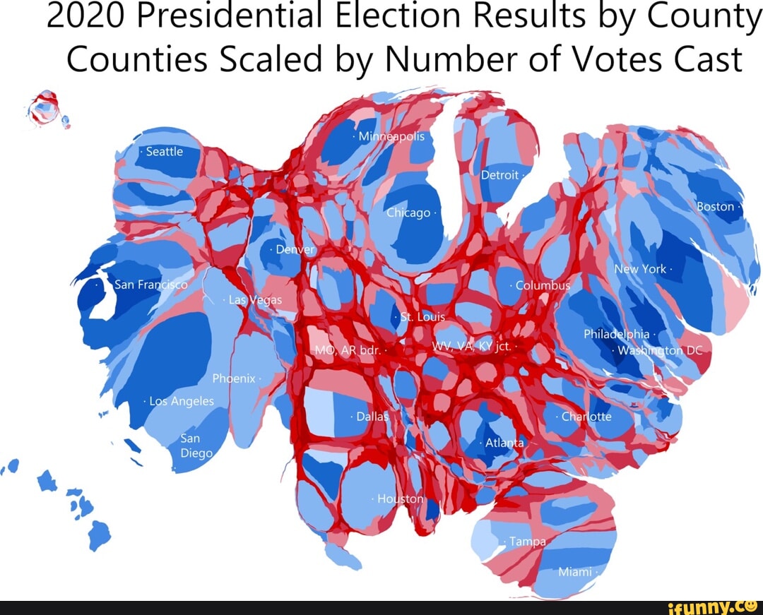 2020 Presidential Election Results by County Counties Scaled by Number ...