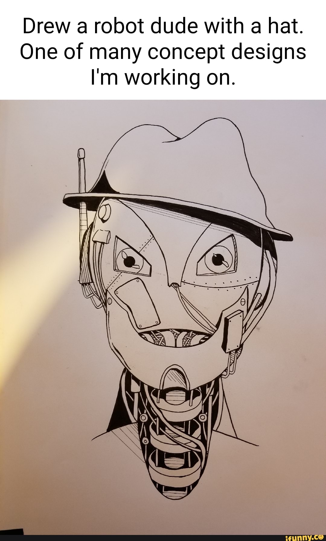 Drew a robot dude with a hat. One of many concept designs I'm working ...