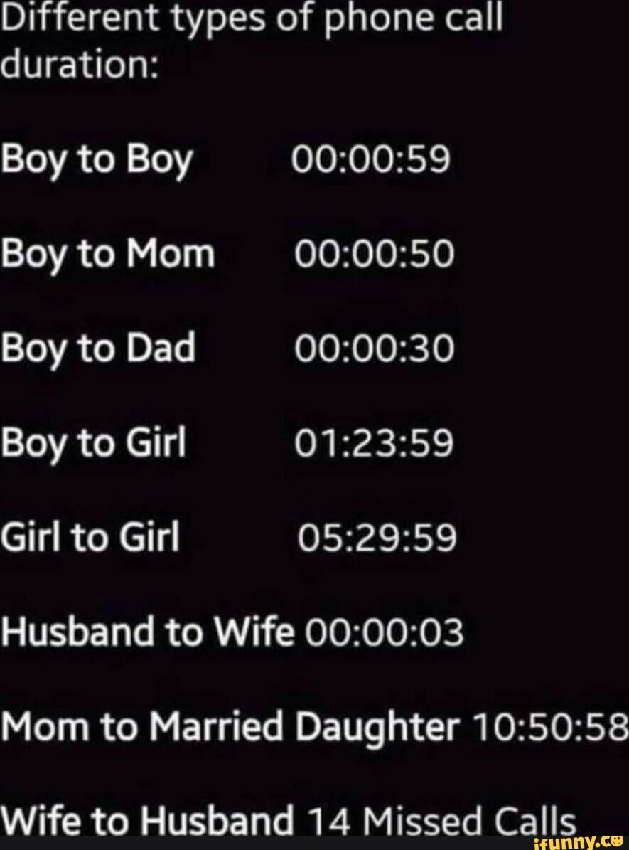 Different types of phone call duration: Boy to Boy Boy to Mom Boy to ...