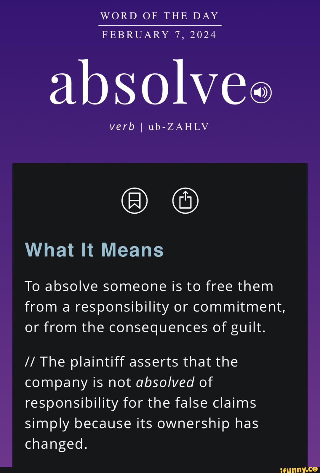 WORD OF THE DAY FEBRUARY 7, 2024 absolvee verb I ub-ZAHLV What It Means ...
