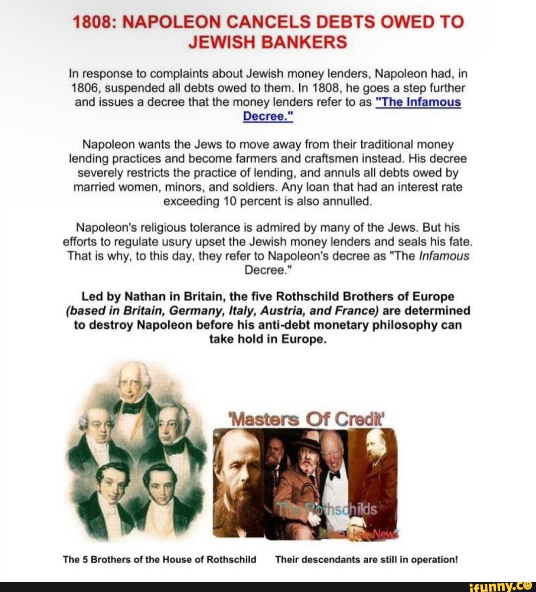 1808: NAPOLEON CANCELS DEBTS OWED TO JEWISH BANKERS In response to ...