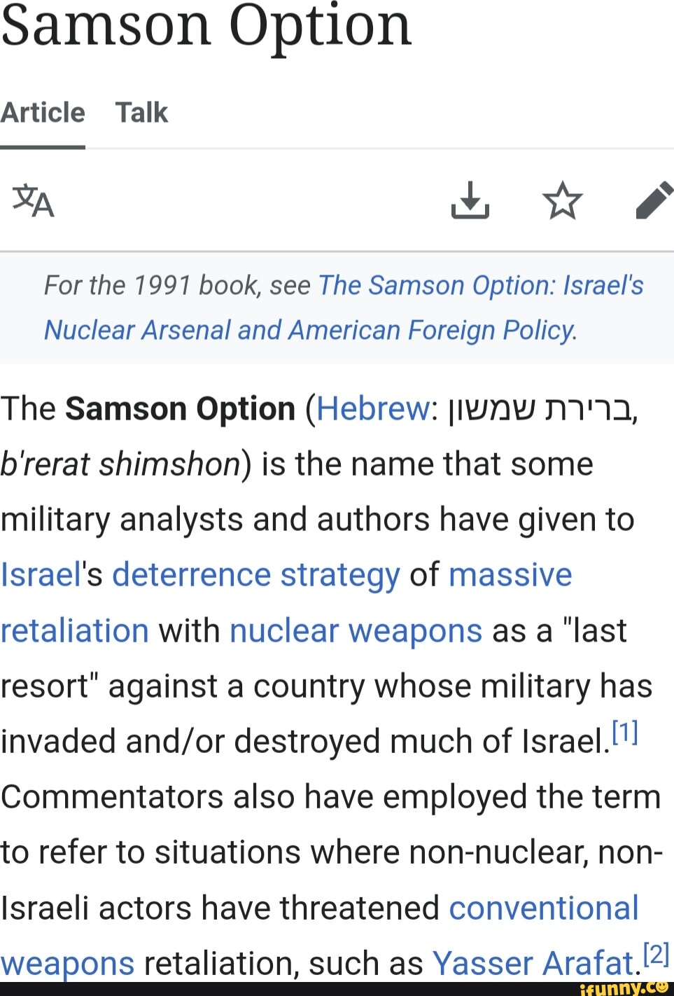 Samson Option Article Talk A us ww For the 1997 book, see The Samson ...