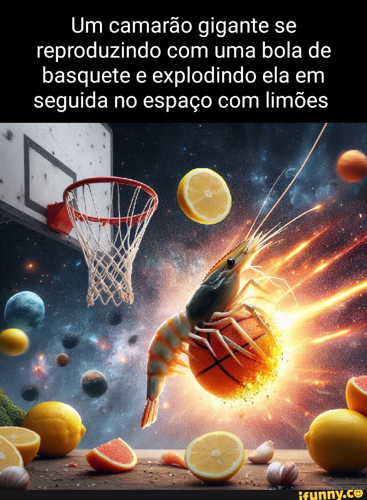 Um camarão gigante se reproduzindo com uma bola de basquete e ...