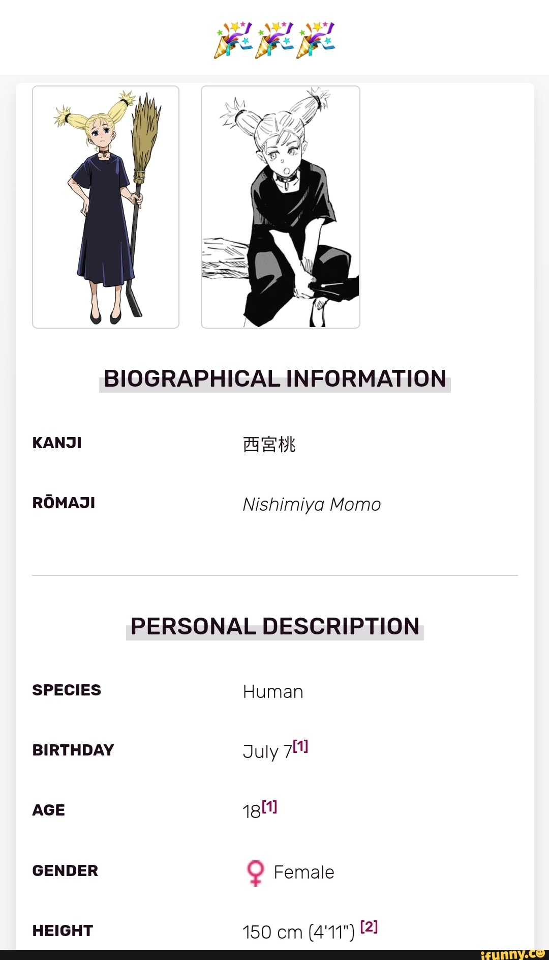 B = [Fe /Fe BIOGRAPHICAL INFORMATION KANJI ROMAJI Nishimiya Momo ...