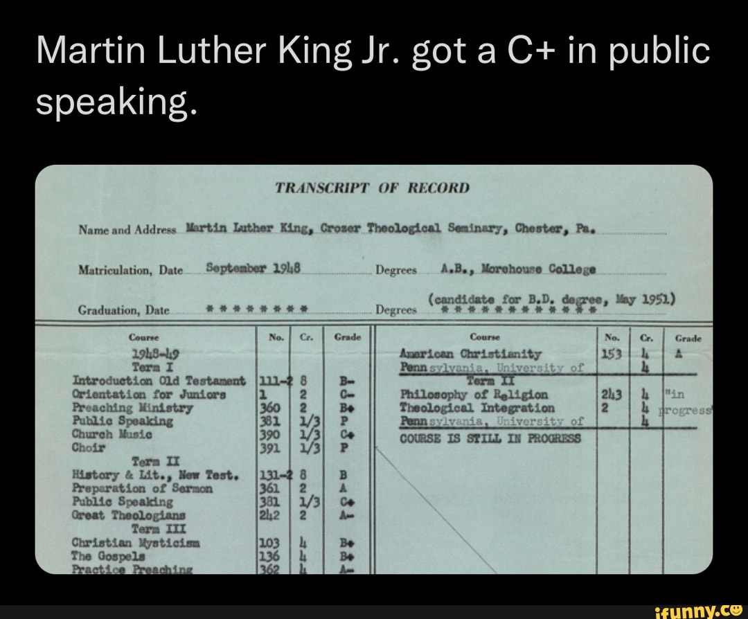 Martin Luther King Jr. got a C+ in public speaking. TRANSCRIPT OF ...