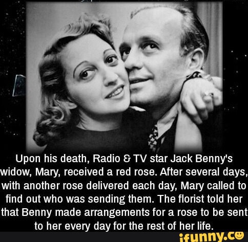 Upon his death, Radio & TV star Jack Benny's widow, Mary, received a ...
