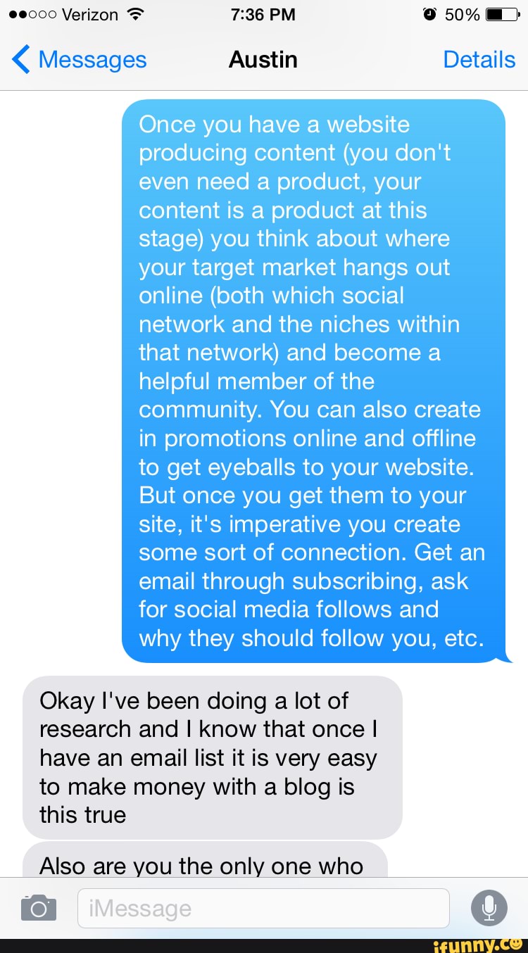 This text exchange between two college friends explains how to build a ...