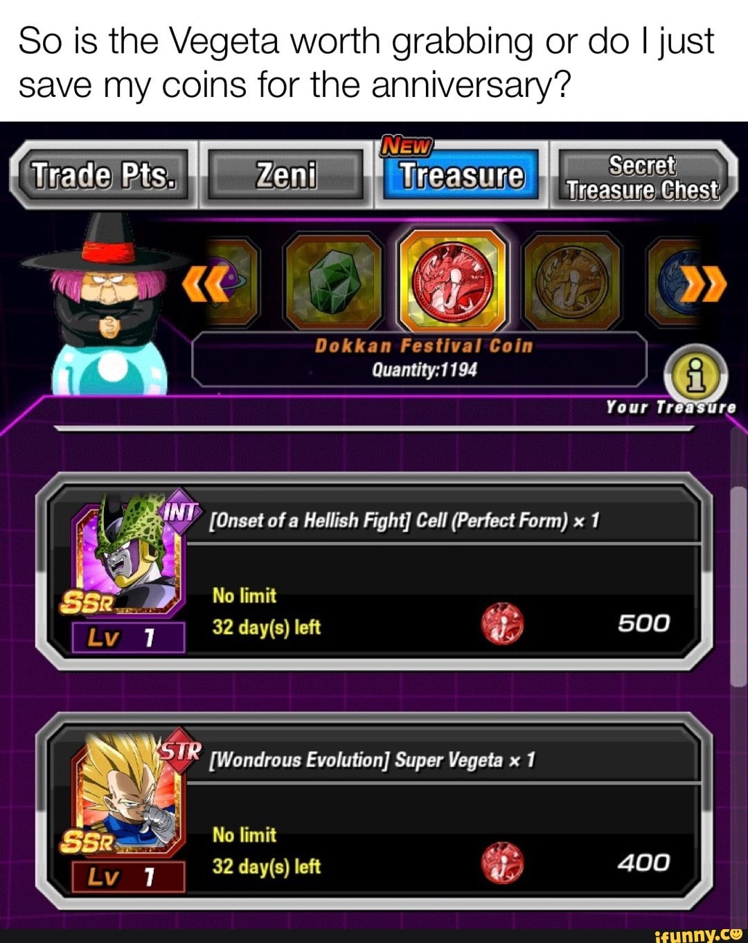 So is the Vegeta worth grabbing or do I just save my coins for the ...