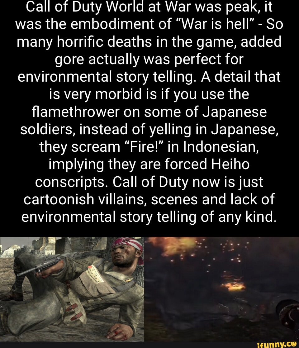 Call of Duty World at War was peak, it was the embodiment of "War is ...