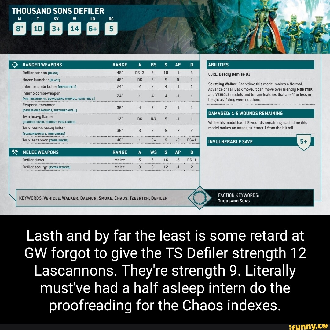 THOUSAND SONS DEFILER RANGED WEAPONS RANGE ABILITIES Defiler cannon 3 3 ...
