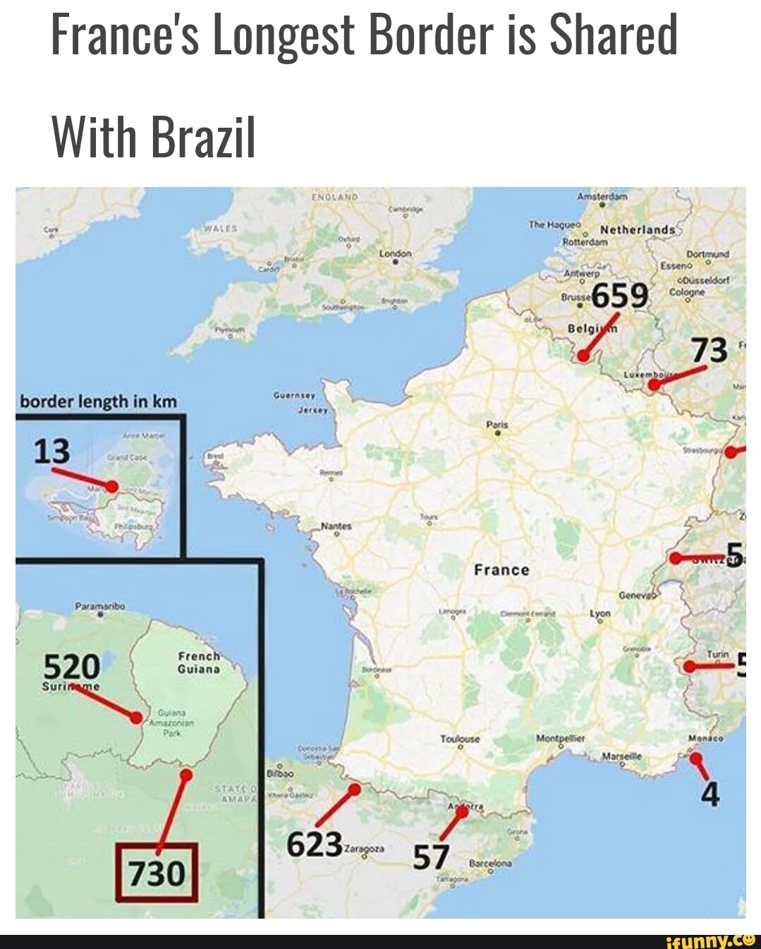 France's Longest Border is Shared The Netherlands With Brazil border ...