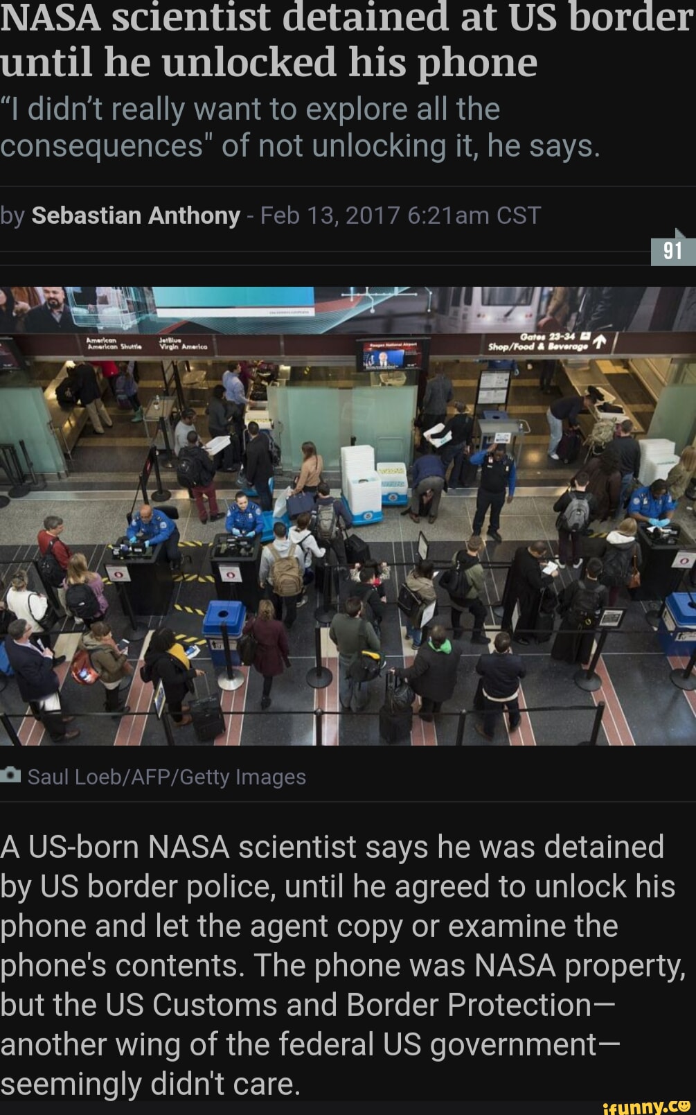 NASA scientist detained at US border until he unlocked his phone "I ...