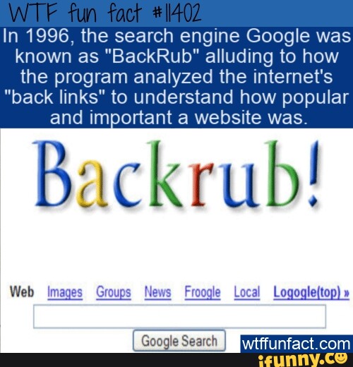 Tun In 1996, the search engine Google was known as "BackRub" alluding ...