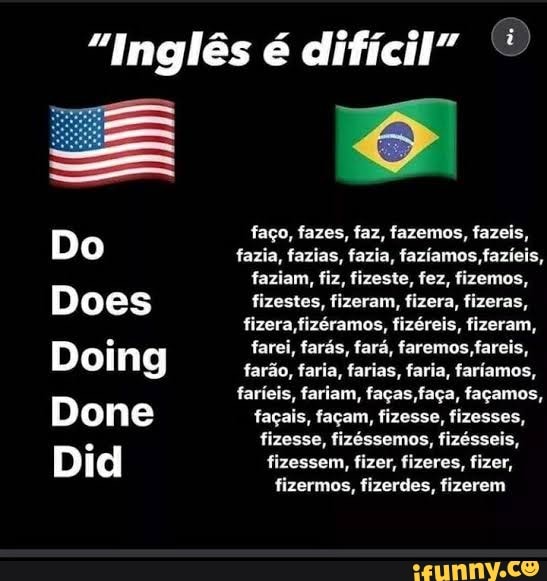 "Inglês é difícil" Do Does Doing Done Did faço, fazes, faz, fazemos ...