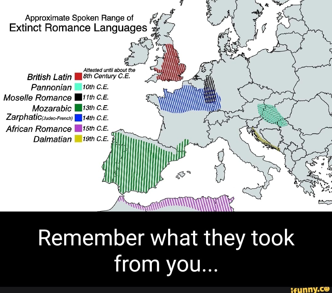 Approximate Spoken Range of Extinct Romance Languages Attested until ...