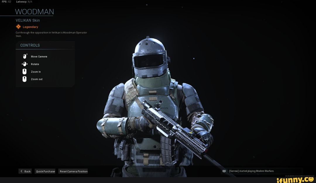 FPS: 62 Latency: WOODMAN VELIKAN Skin @ Levendery Cut through the ...