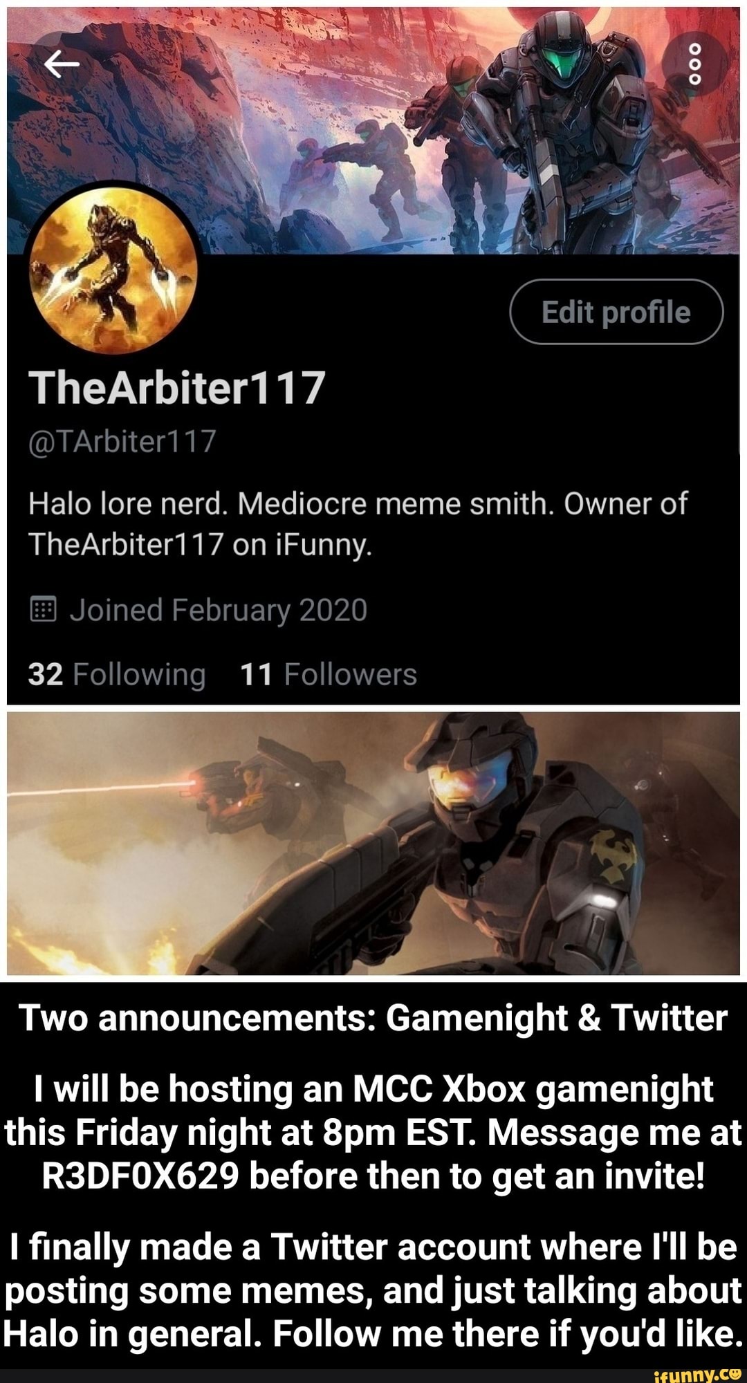Halo lore nerd. Mediocre meme smith. Owner of Two announcements ...