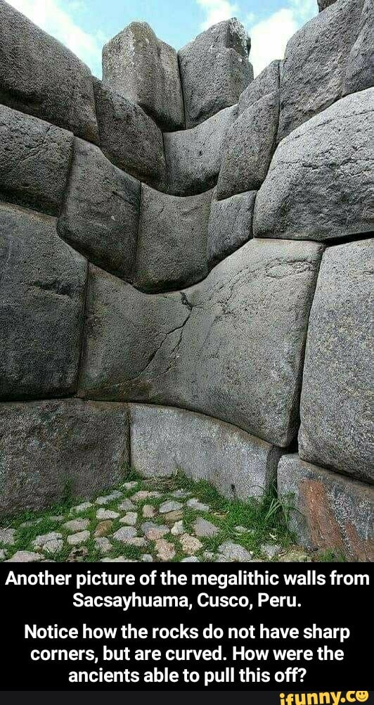 Another picture of the megalit walls from Sacsayhuama, Cusco, Peru. Notice how the rocks do not ...