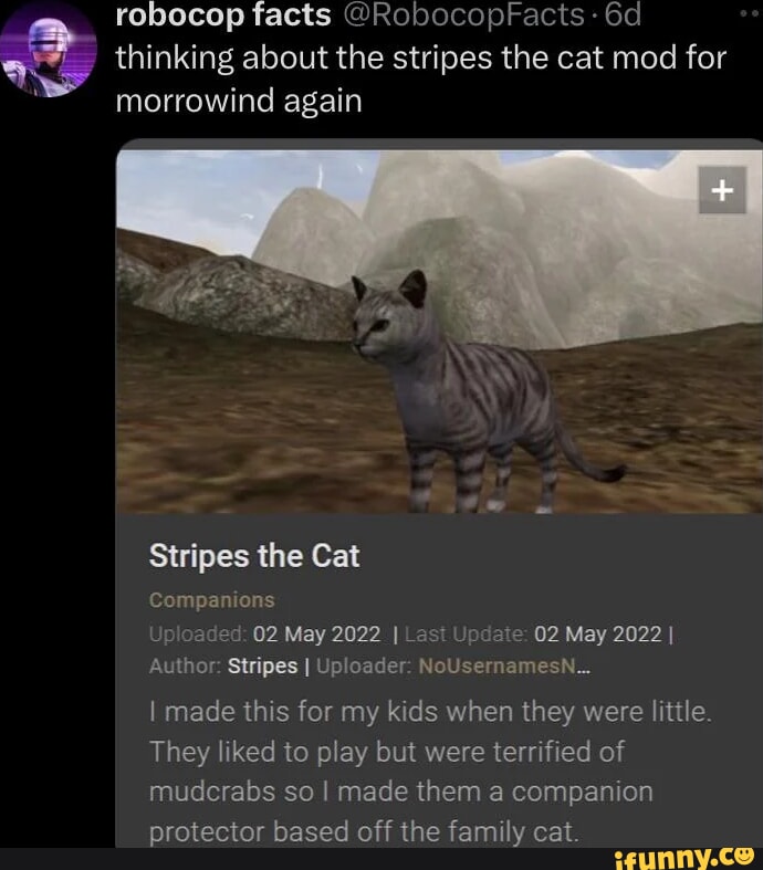 Thinking about the stripes the cat mod for robocop facts @RobocopFacts ...