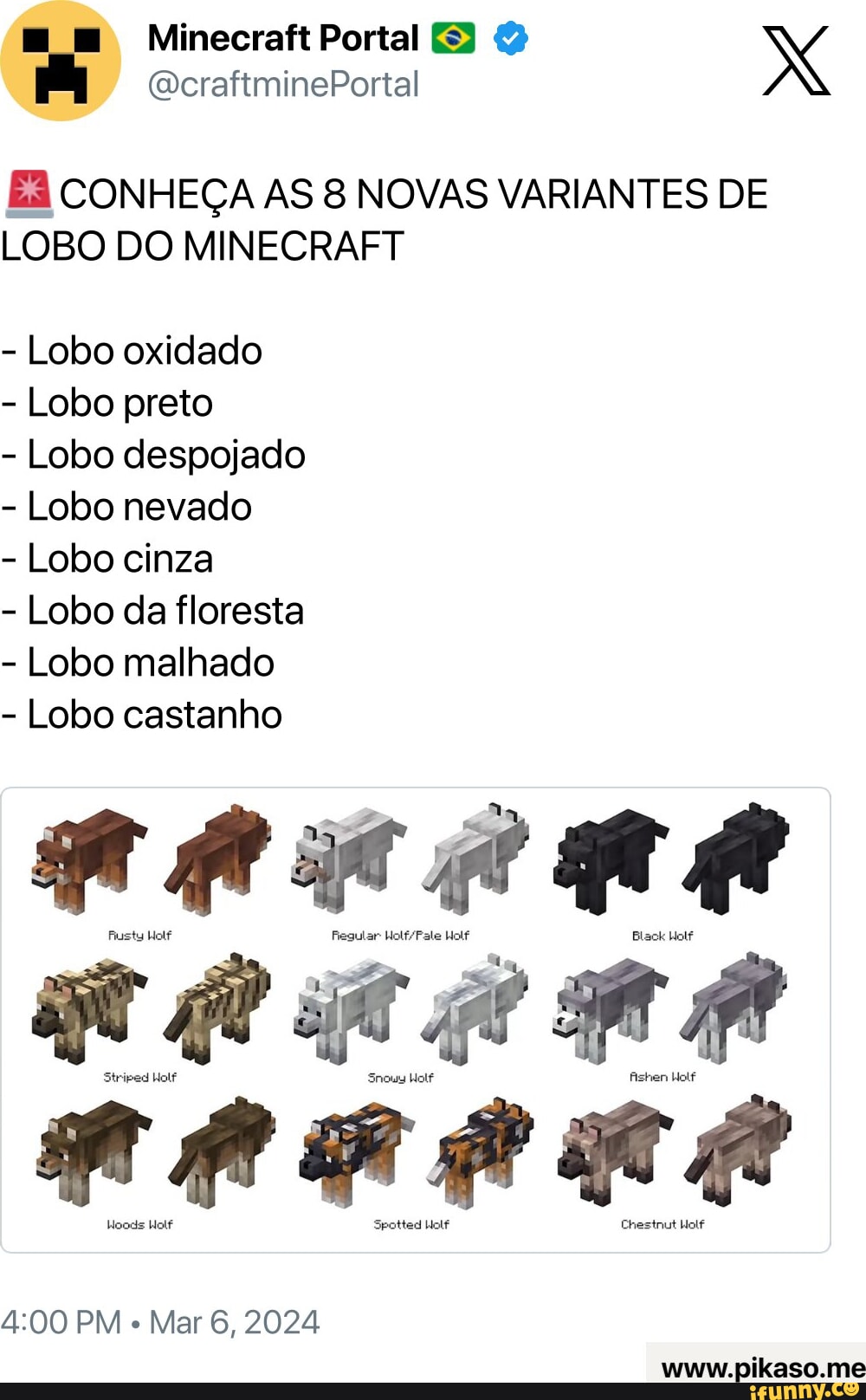 Minecraft Portal Q X CONHEÇA AS 8 NOVAS VARIANTES DE LOBO DO MINECRAFT ...