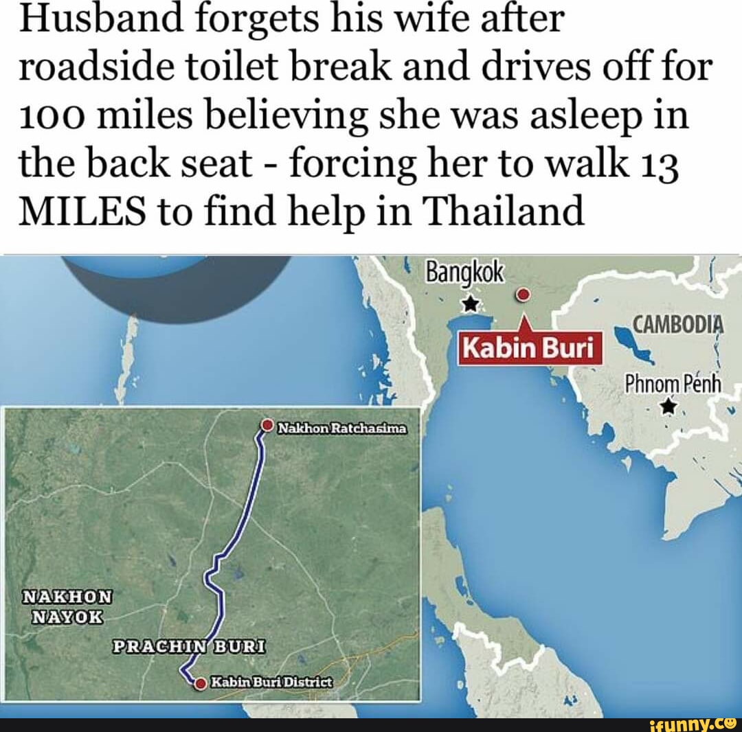 Husband forgets his wife after roadside toilet break and drives off for ...