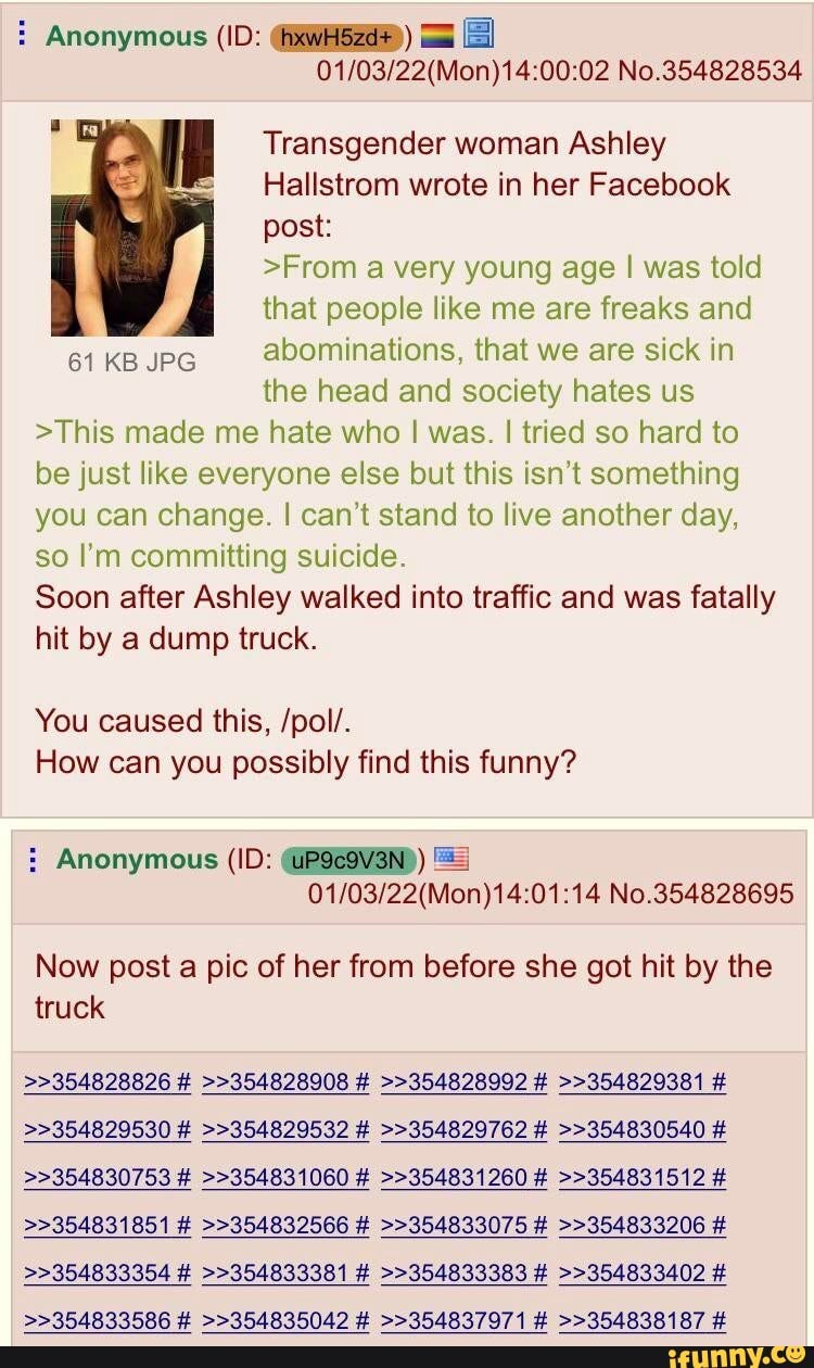 Anonymous (ID: @3WESZa@) No.354828534 Transgender woman Ashley ...