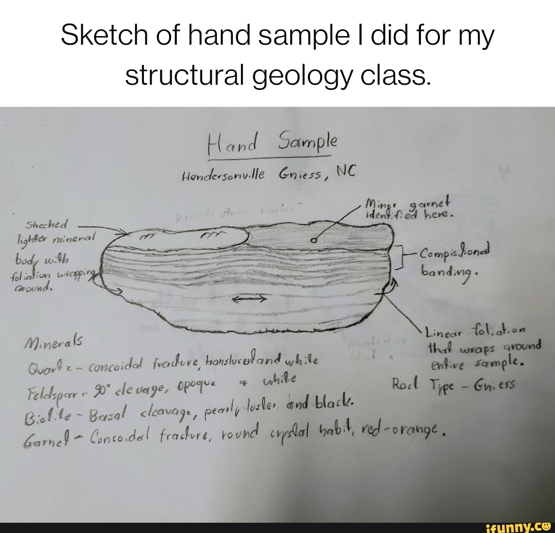 Sketch of hand sample I did for my structural geology class. Hand ...