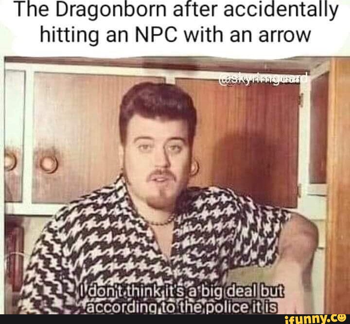 The Dragonborn after accidentally hitting an NPC with an arrow bi ...