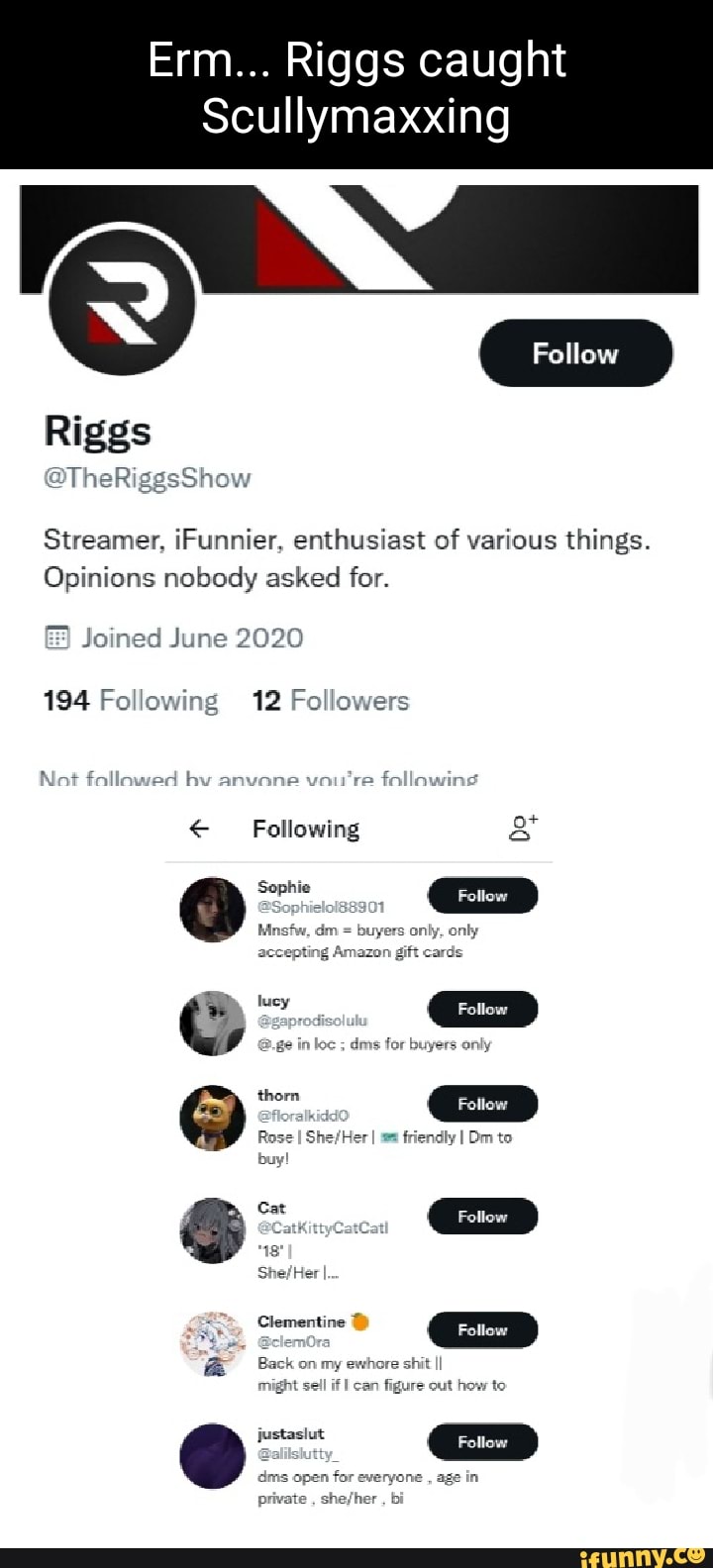 Erm... Riggs caught Scullymaxxing Riggs @TheRiggsSt Streamer, iFunnier ...