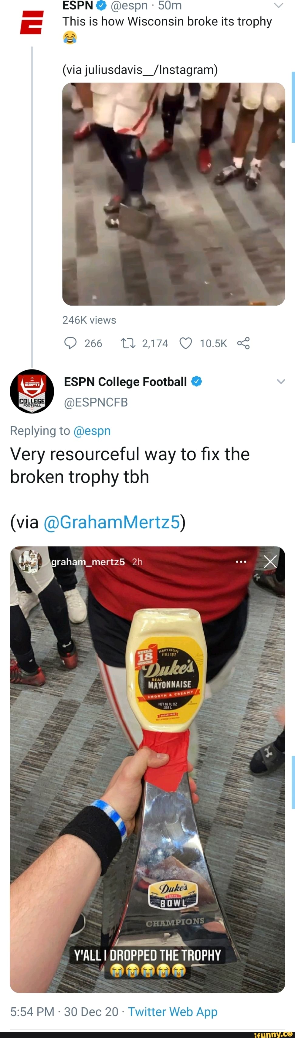 ESPN @ @espn This is how Wisconsin broke its trophy LS (via 246K views ...