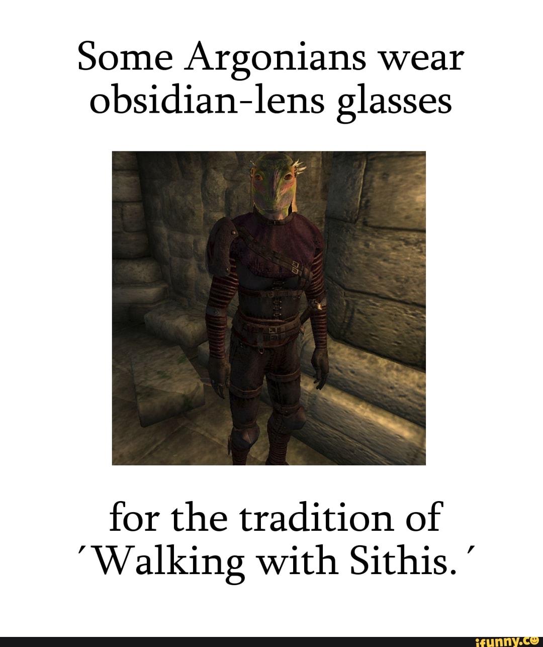 Some Argonians wear obsidian-lens glasses for the tradition of "Walking ...