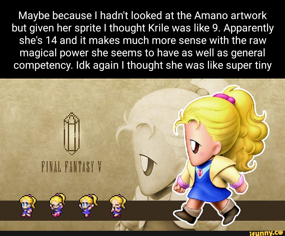 Maybe because I hadn't looked at the Amano artwork but given her sprite ...