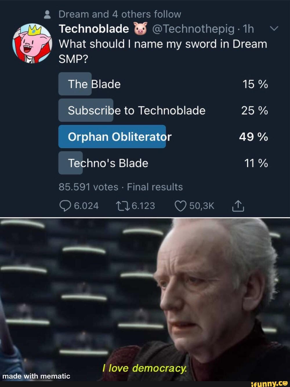 Dream and 4 others follow Technoblade @Technothepig th What should I ...