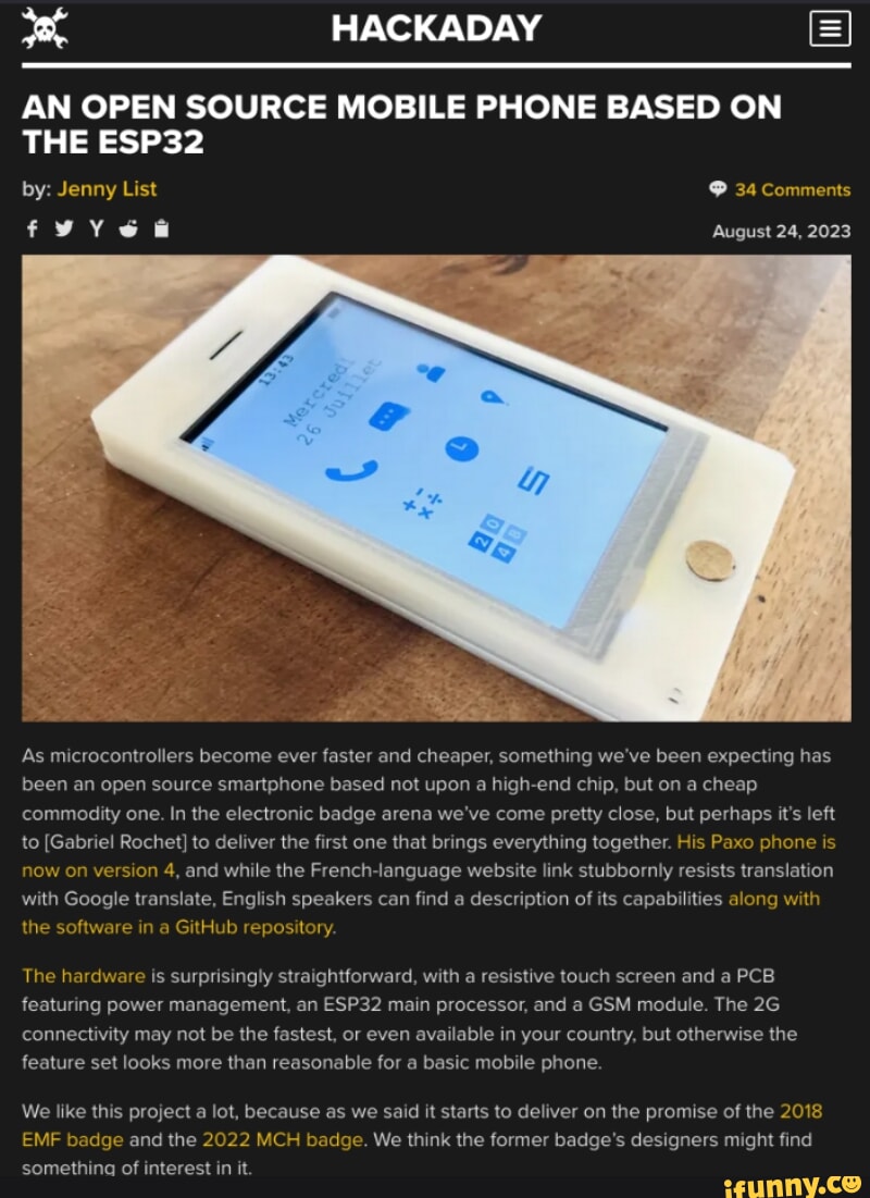 Hackaday An Open Source Mobile Phone Based On The Esp32 By Jenny List 34 Comments August 24