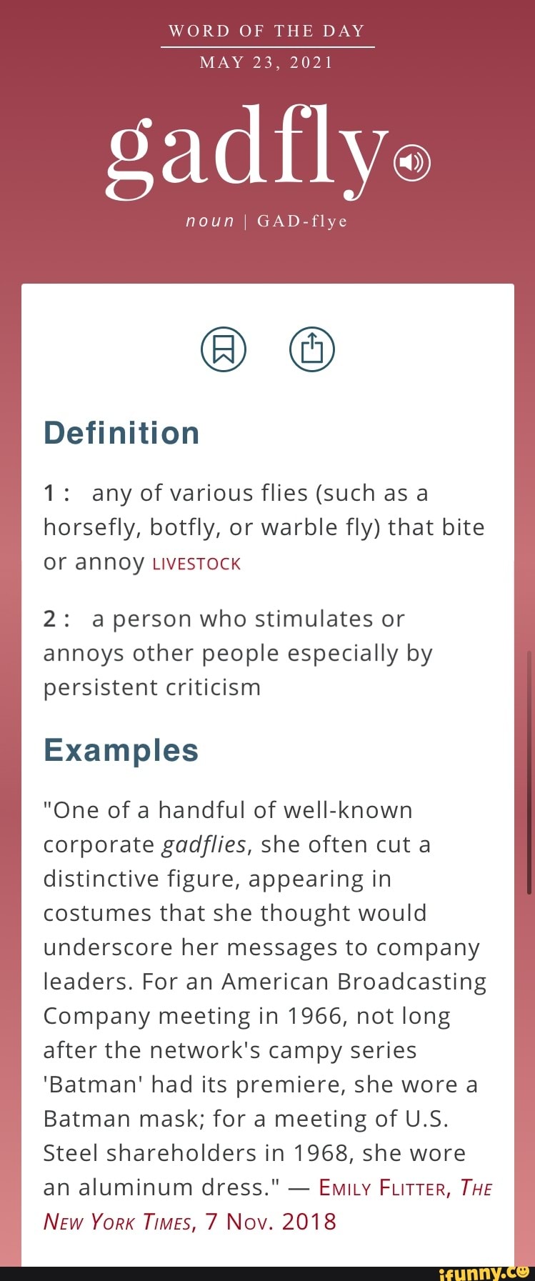WORD OF THE DAY MAY 23, 2021 noun I GAD-flye Definition 1: any of ...