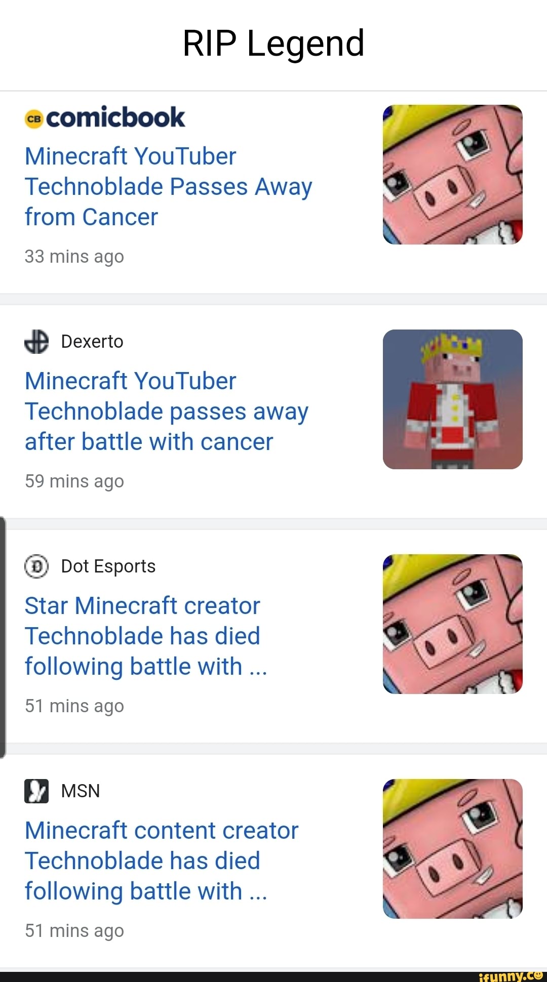 RIP Legend @comicbook Minecraft YouTuber Technoblade Passes Away from Cancer 33 mins ago dP ...