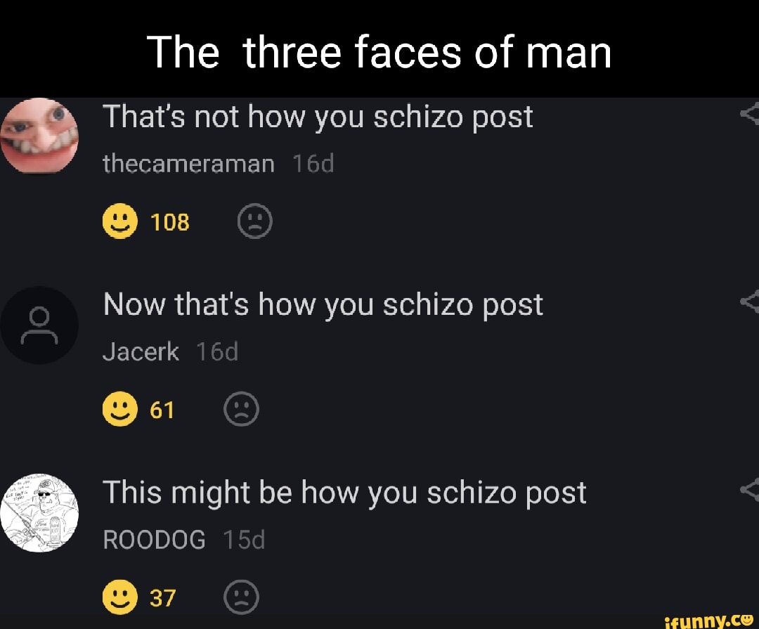 The three faces of man That's not how you schizo post thecameraman 108 ...