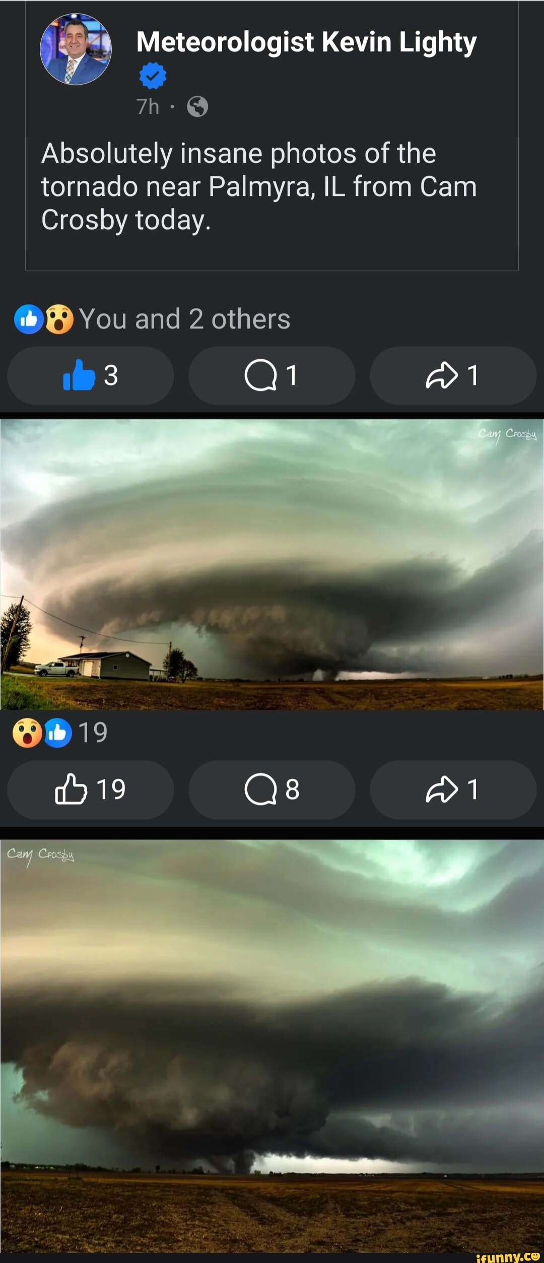 Meteorologist Kevin Lighty Absolutely insane photos of the tornado near ...