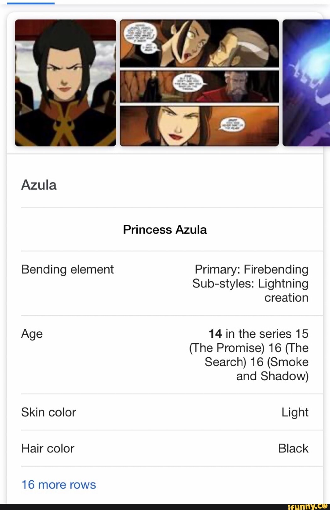 Azula Bending element Age Skin color Hair color 16 more rows Princess ...