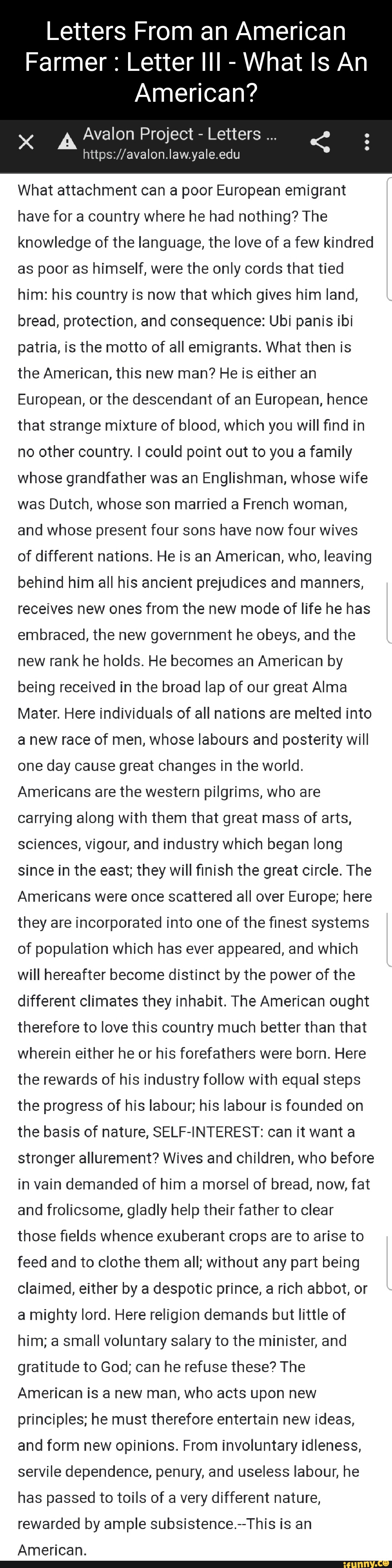 Letters From an American Farmer : Letter III - What Is An American? x ...