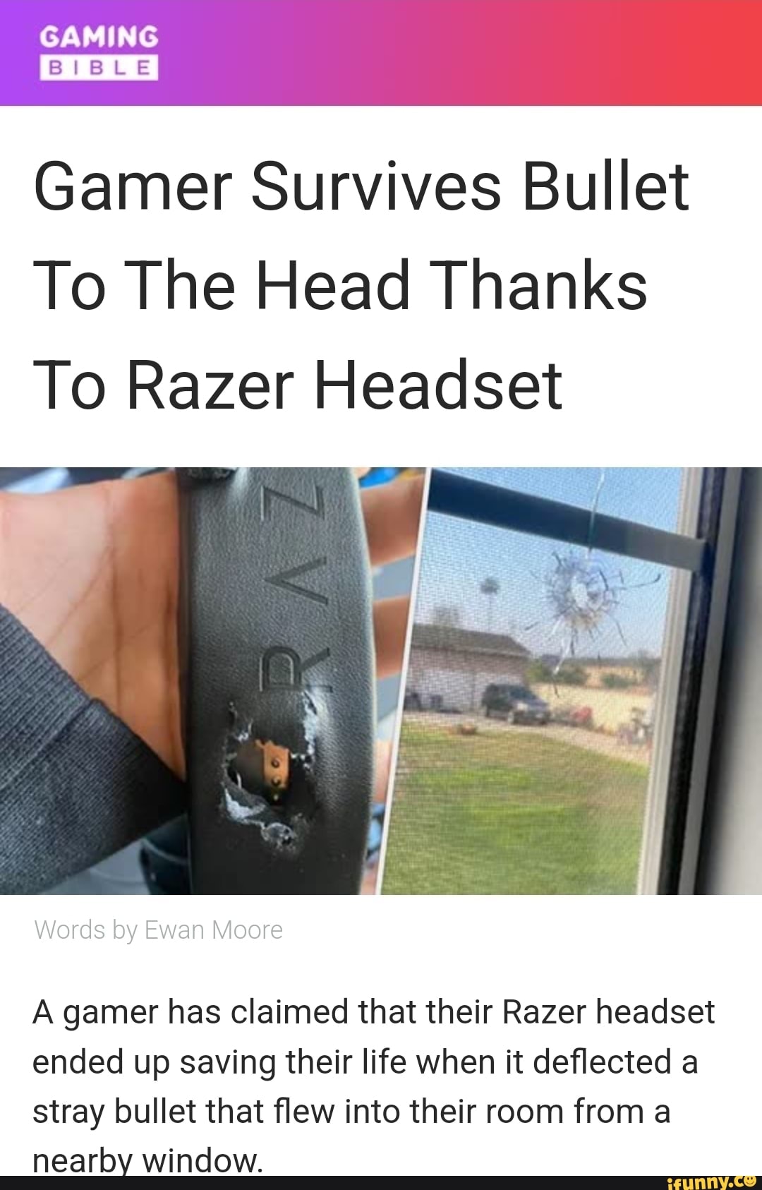 GAMING BIBLE Gamer Survives Bullet To The Head Thanks To Razer Headset ...